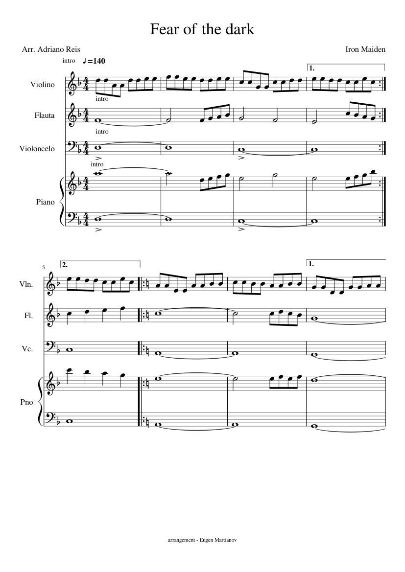 Fear Of The Dark Sheet music for Piano, Flute, Violin, Cello (Mixed Quartet) | Musescore.com