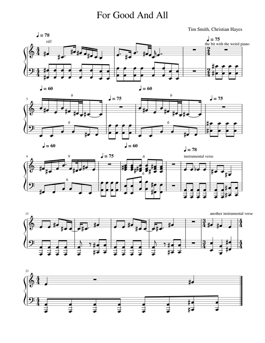 For Good And All (Parts) Sheet music for Piano (Solo) Easy | Musescore.com