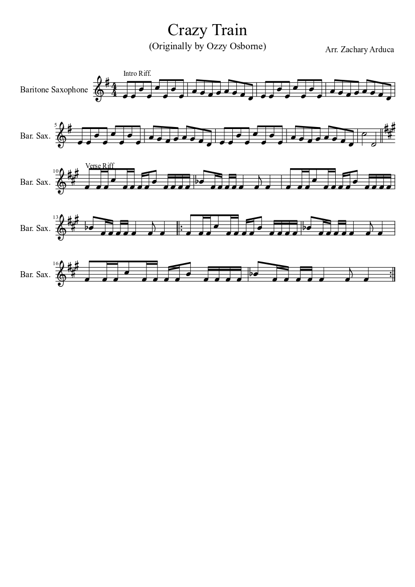 Crazy Train (For Baritone Saxophone) Sheet music for Saxophone baritone (Solo) | Musescore.com