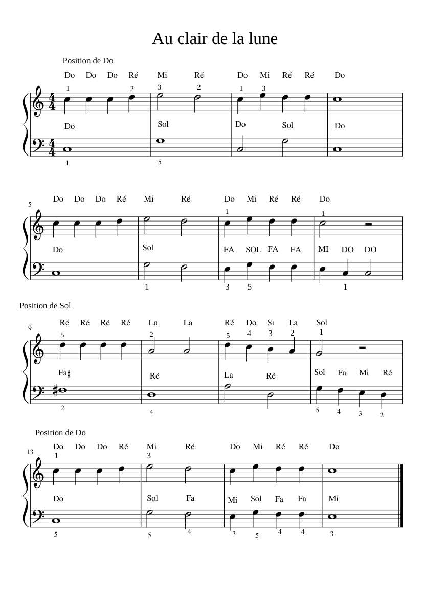 Au clair de la lune Sheet music for Piano (Solo) Easy | Musescore.com