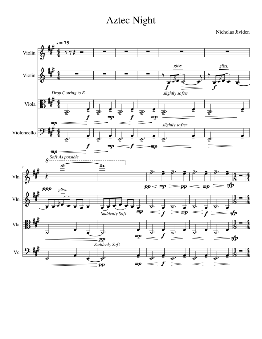 Aztec Night Sheet music for Violin, Viola, Cello (String Quartet ...