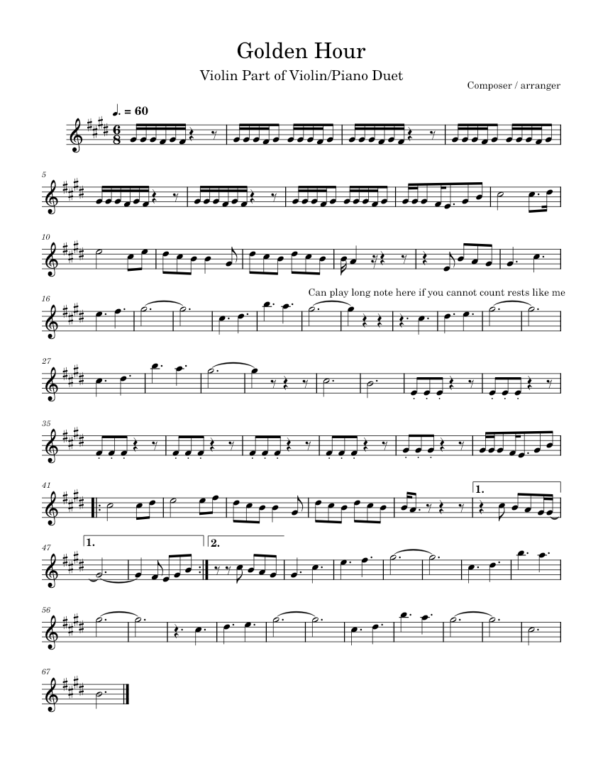 Golden Hour – JVKE Golden Hour Violin Sheet Music for Violin (Solo ...