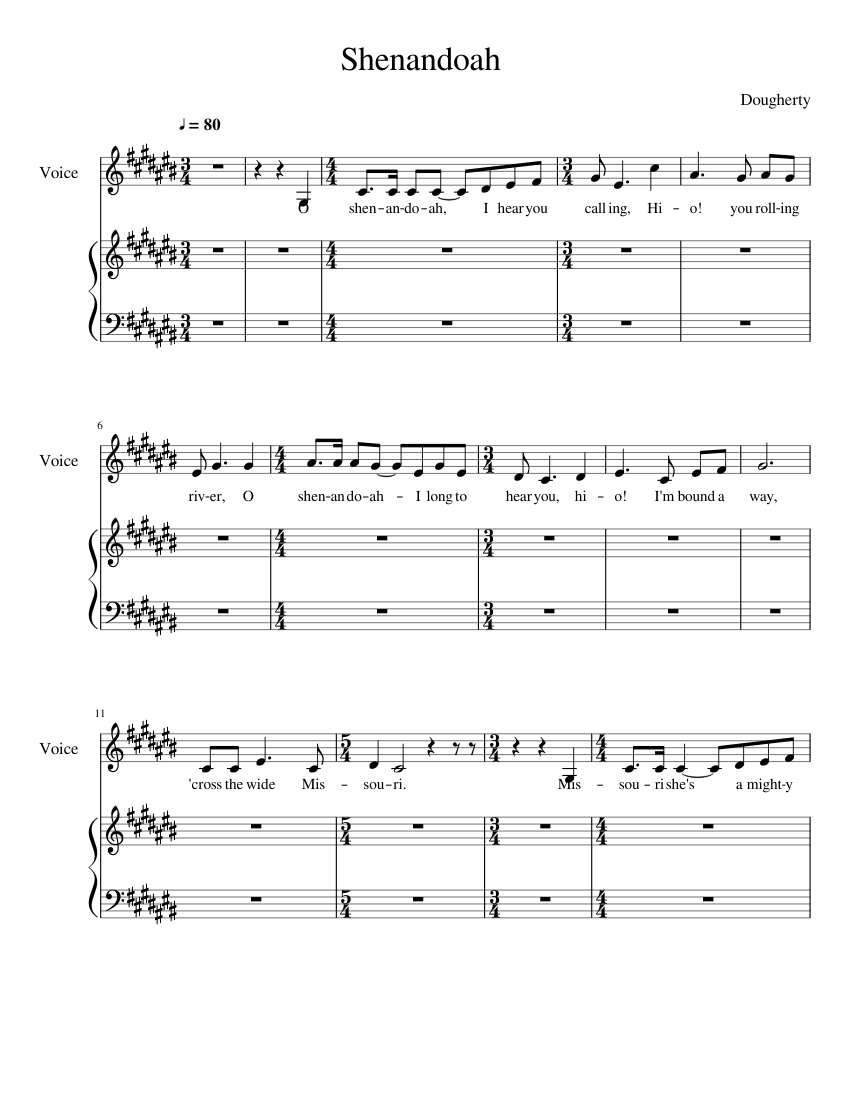 Shenandoah Sheet music for Piano (Piano Duo) | Download and print in PDF or MIDI free sheet ...