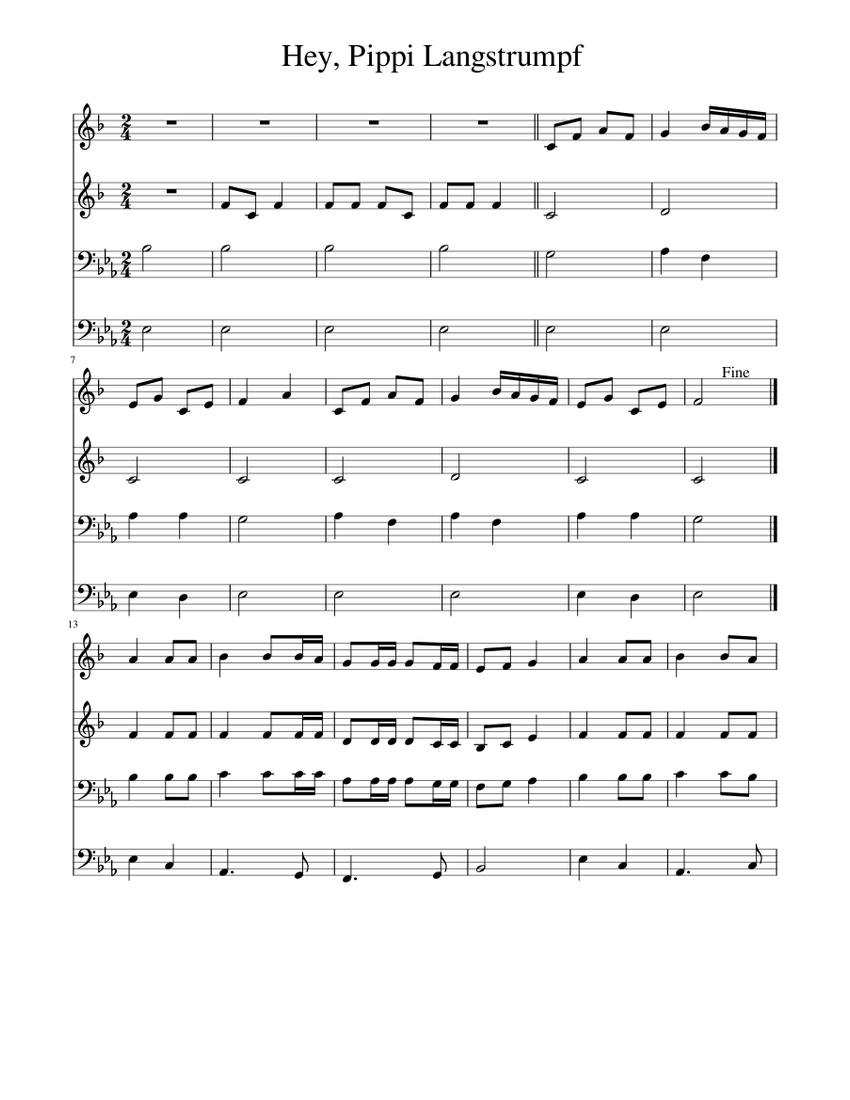 Hey, Pippi Langstrumpf Sheet music for Trombone, Cornet, Trumpet in b ...