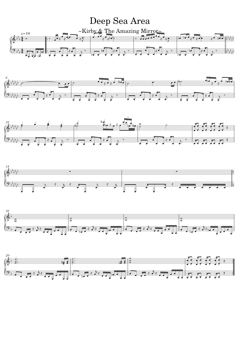 Deep Sea Area – Kirby & The Amazing Mirror Sheet music for Piano (Solo ...