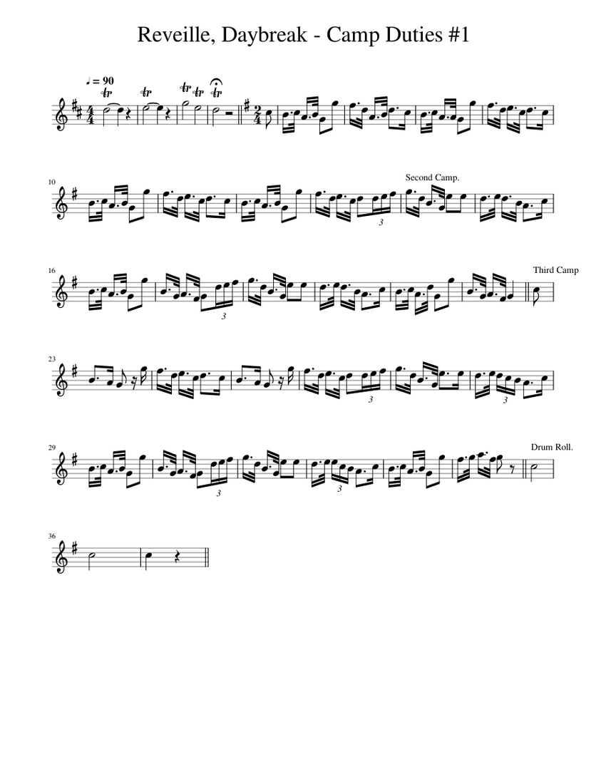 Reveille, Daybreak - Camp Duties #1 * Sheet music for Flute piccolo ...
