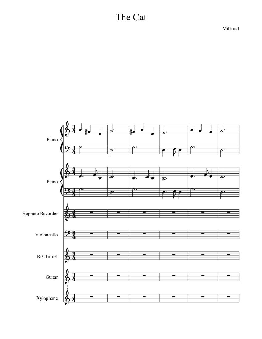 The Cat Sheet music for Piano, Clarinet, Guitar (Mixed Quartet ...