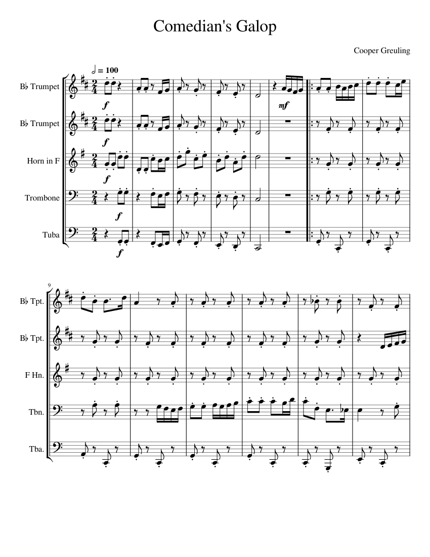 Comedian's Galop Sheet music for Trombone, Tuba, Trumpet in b-flat, French horn (Brass Quintet ...