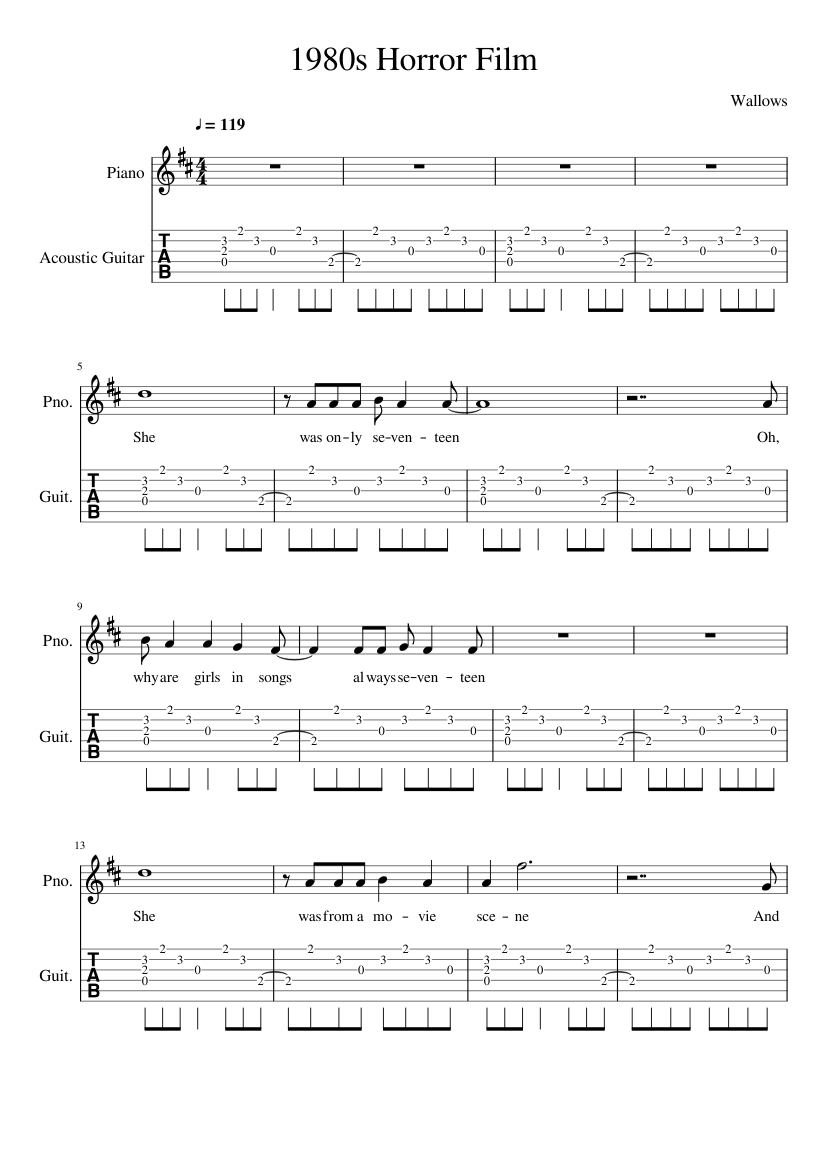 1980s Horror Film - Wallows Sheet music for Piano, Guitar (Mixed Duet ...
