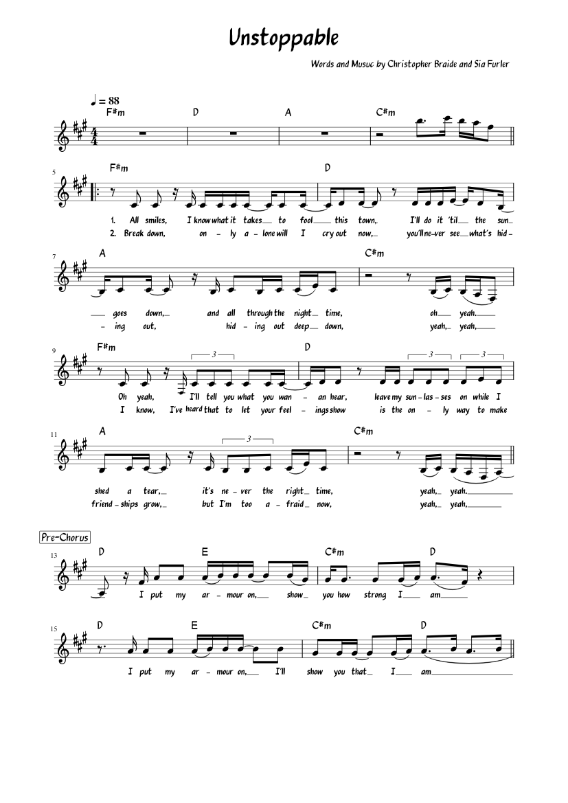 Unstoppable – Sia Unstoppable Sheet music for Vocals (Solo) | Musescore.com