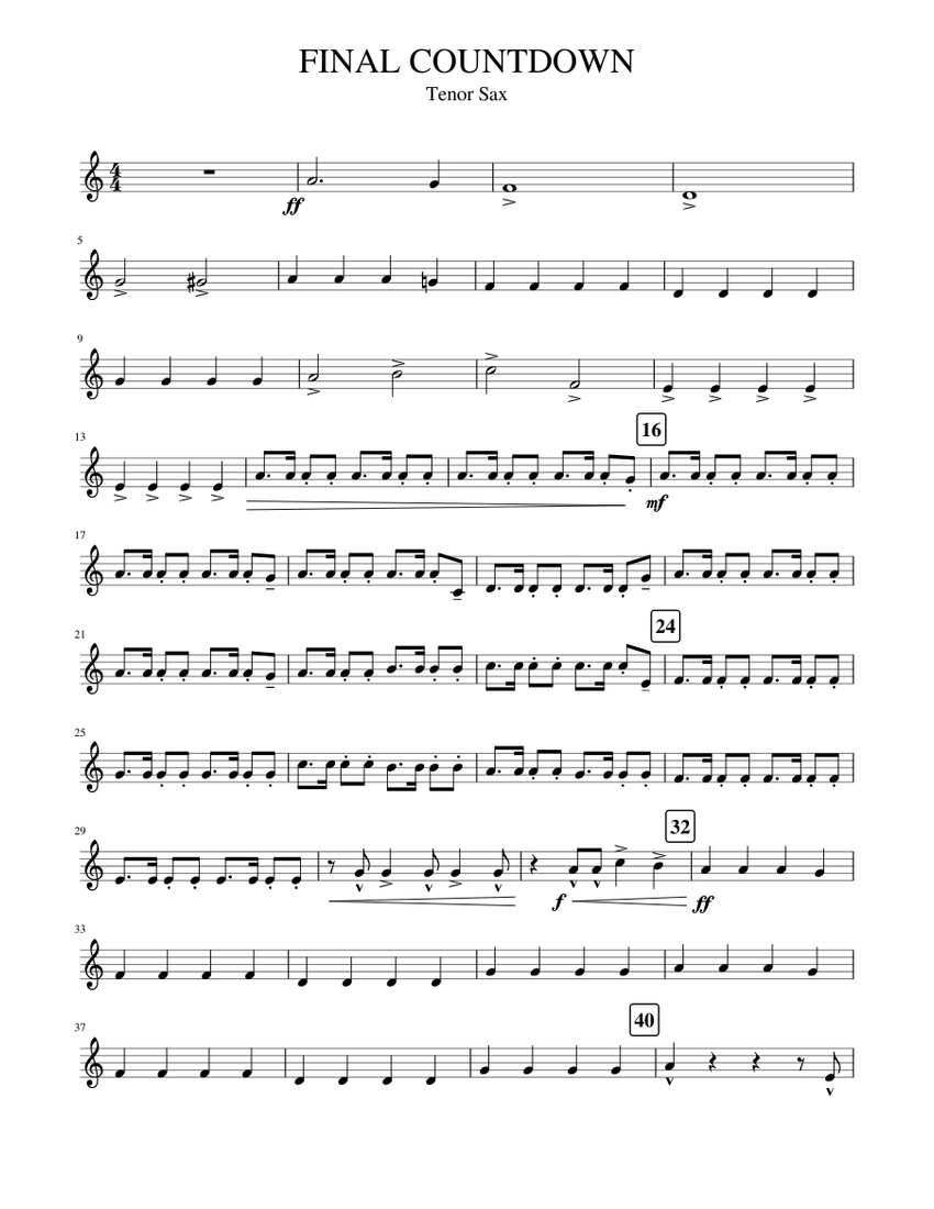 FINAL COUNTDOWN(테너색스) Sheet music for Saxophone alto (Solo) | Musescore.com