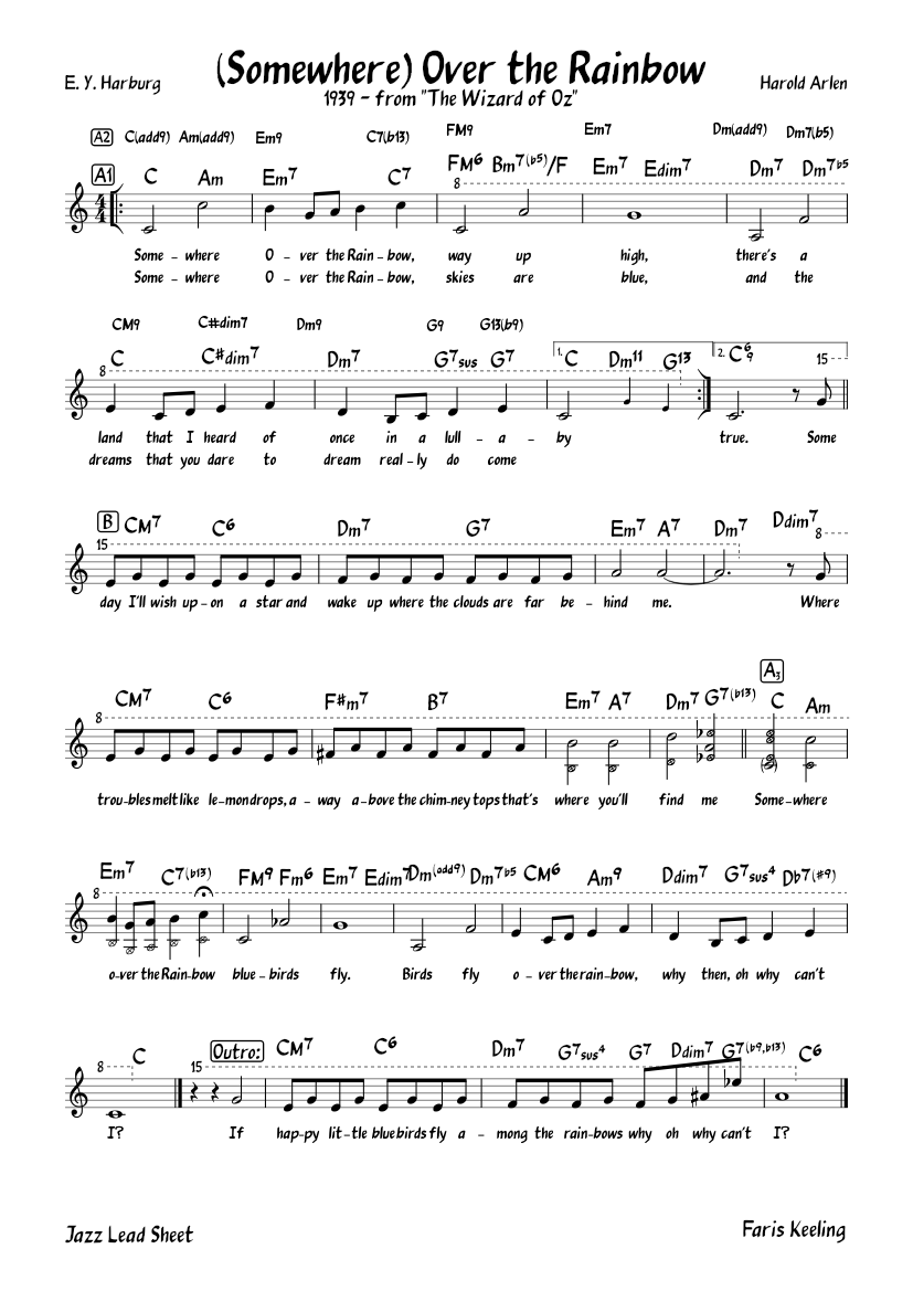 Somewhere Over The Rainbow – Lead Sheet Sheet Music with Chords for ...