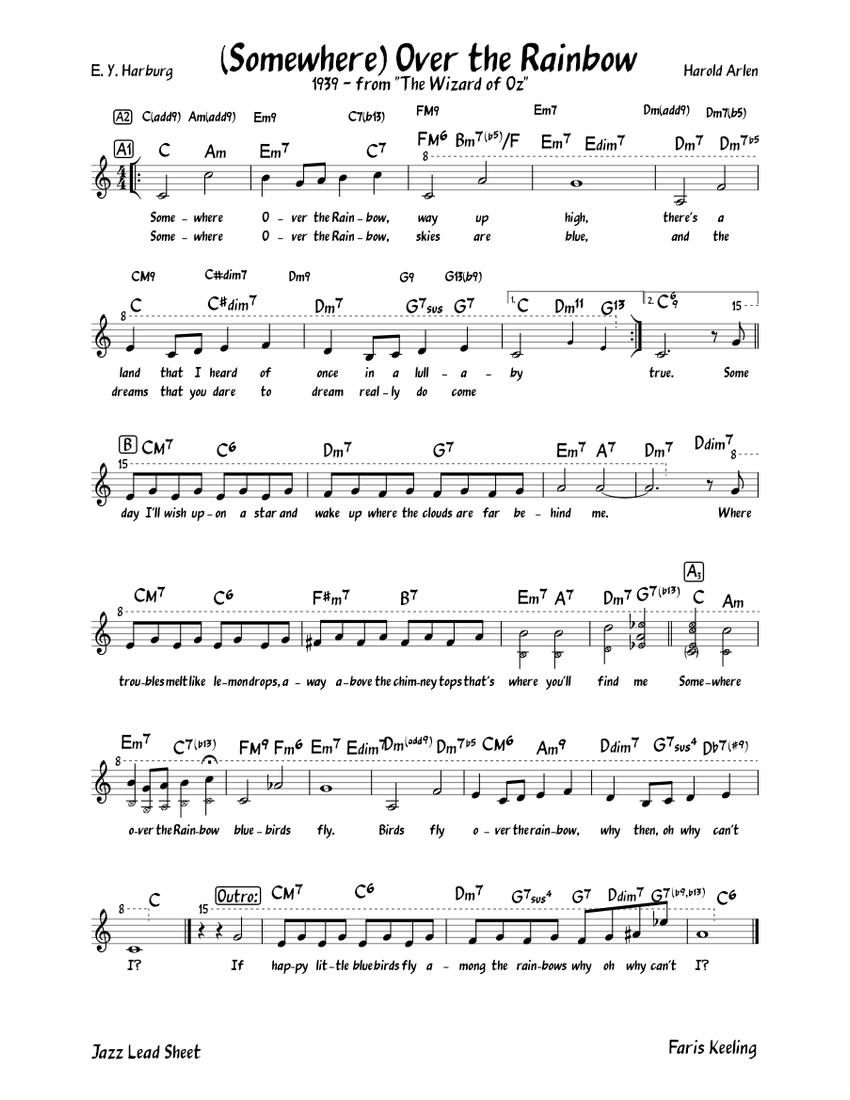 Somewhere Over The Rainbow – Lead Sheet Sheet music for Piano (Solo ...