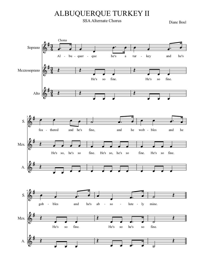 ALBUQUERQUE TURKEY II Sheet music for Vocals, Soprano, Alto (Choral ...