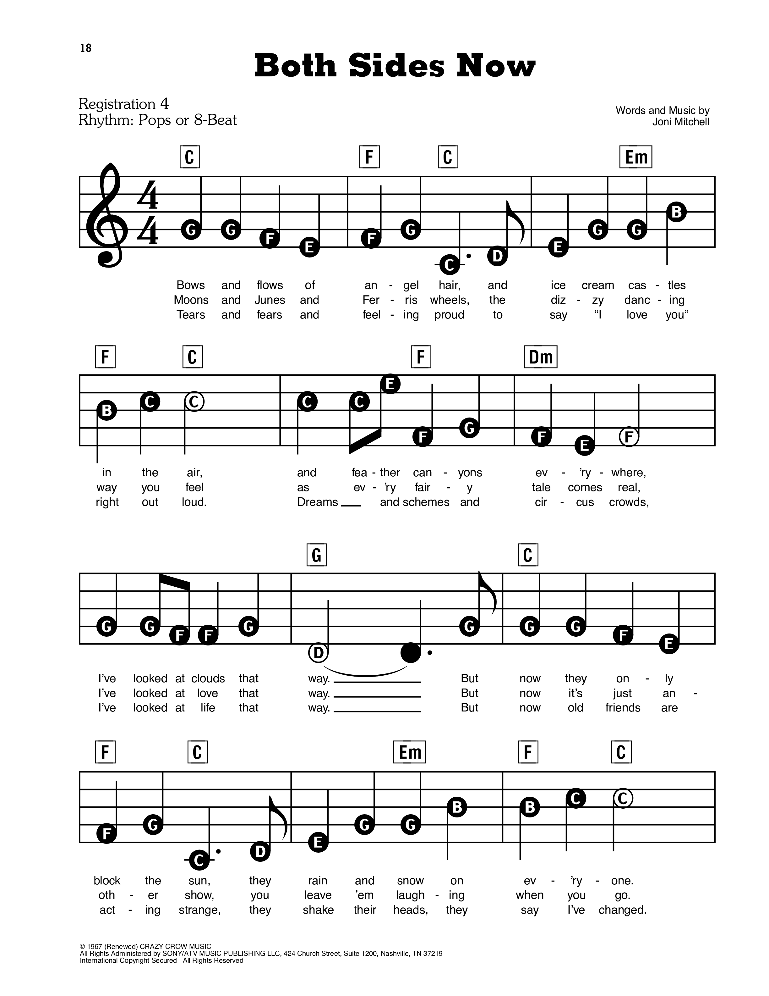 Play Official version of Both sides now Sheet Music by Joni Mitchell ...