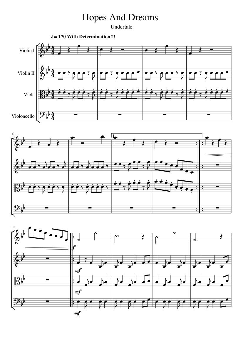 UnderTale Hopes and Dreams Sheet Music for Violin, Viola, Cello (String Quartet) | MuseScore.com