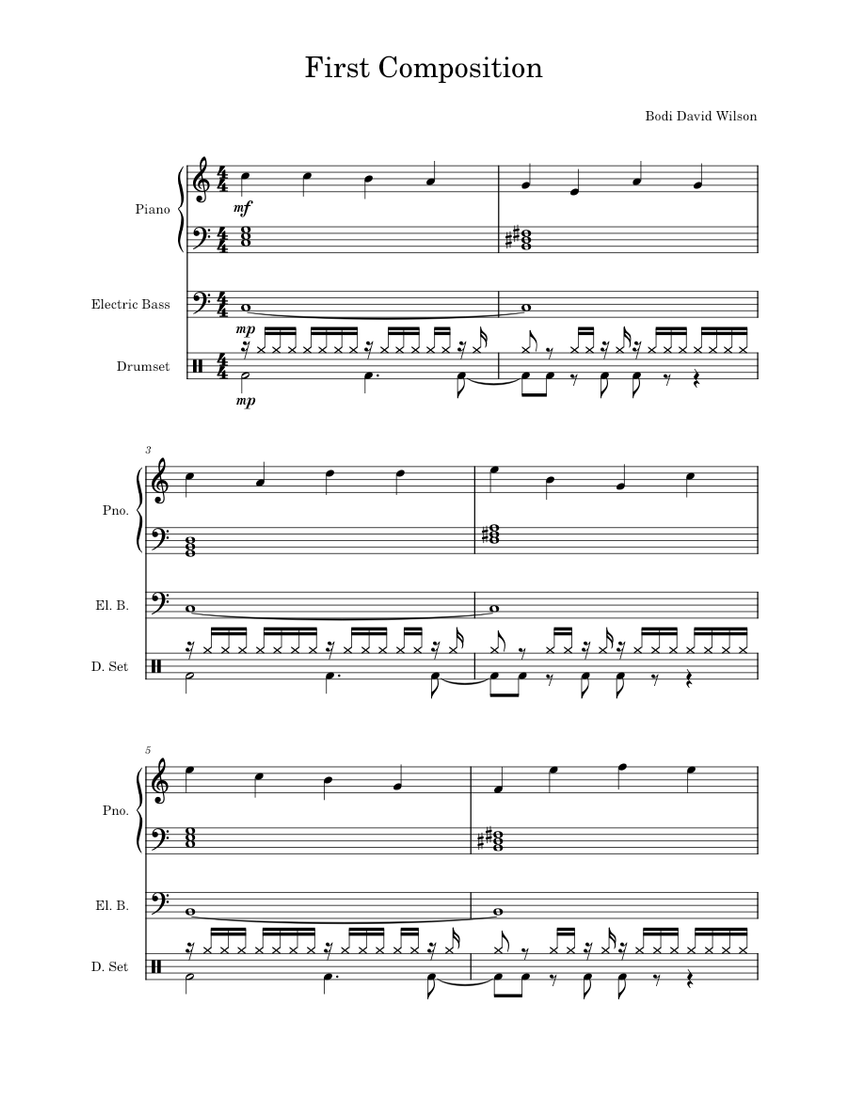 First Composition (First Draft) Sheet music for Piano, Bass guitar ...