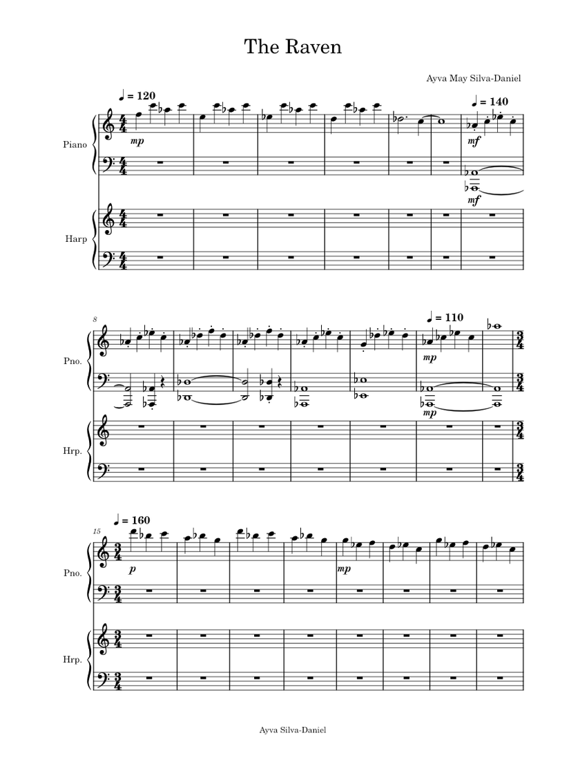 The Raven by Ayva May Sheet music for Piano, Harp (Mixed Duet ...