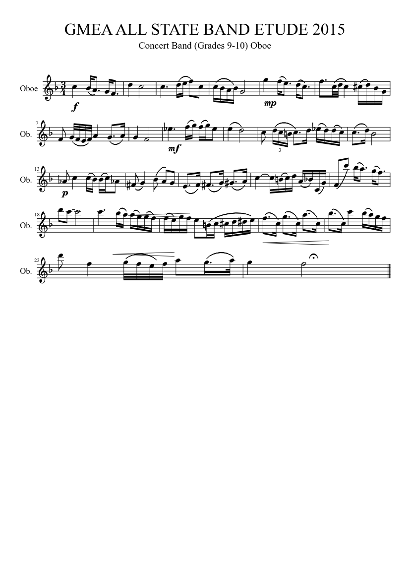 GMEA All State Etude 2015 9-10 Oboe Sheet music for Oboe (Solo ...