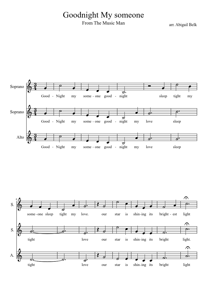 Goodnight My someone Sheet Music for Soprano, Alto (Choral) | MuseScore.com