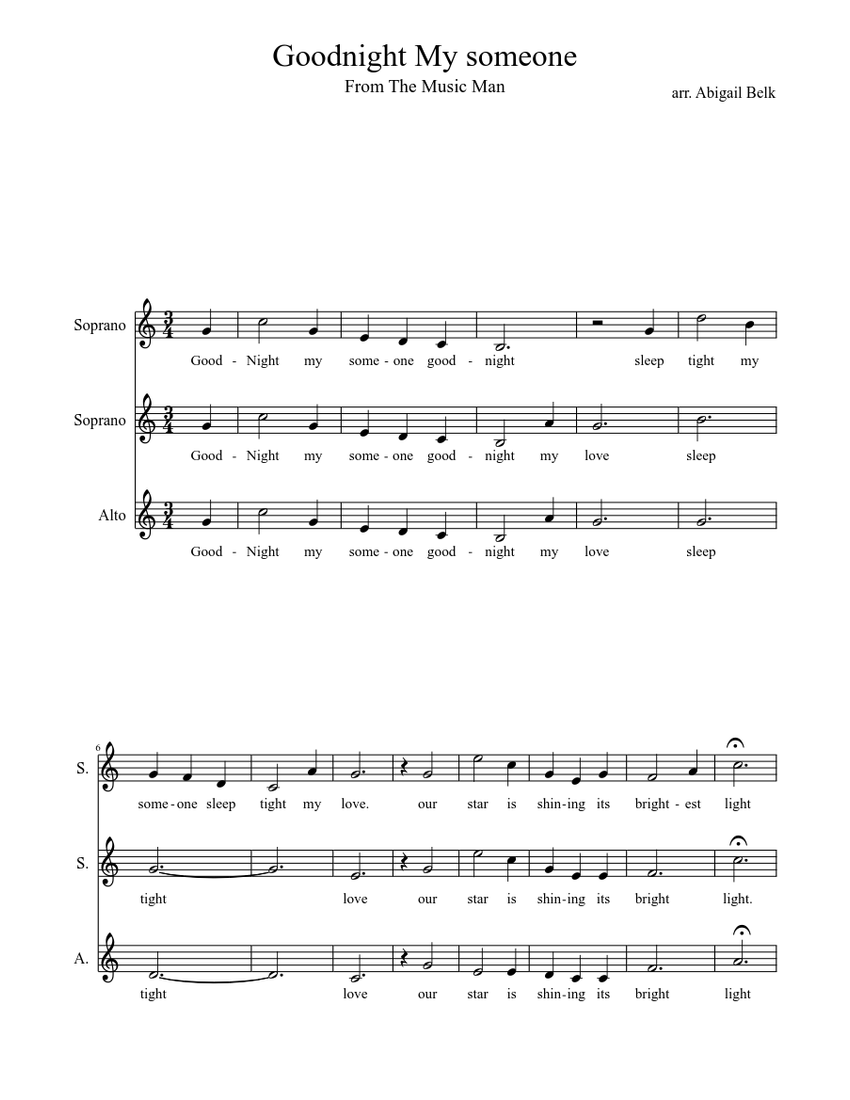 Goodnight My someone Sheet music for Soprano, Alto (Choral) | Musescore.com
