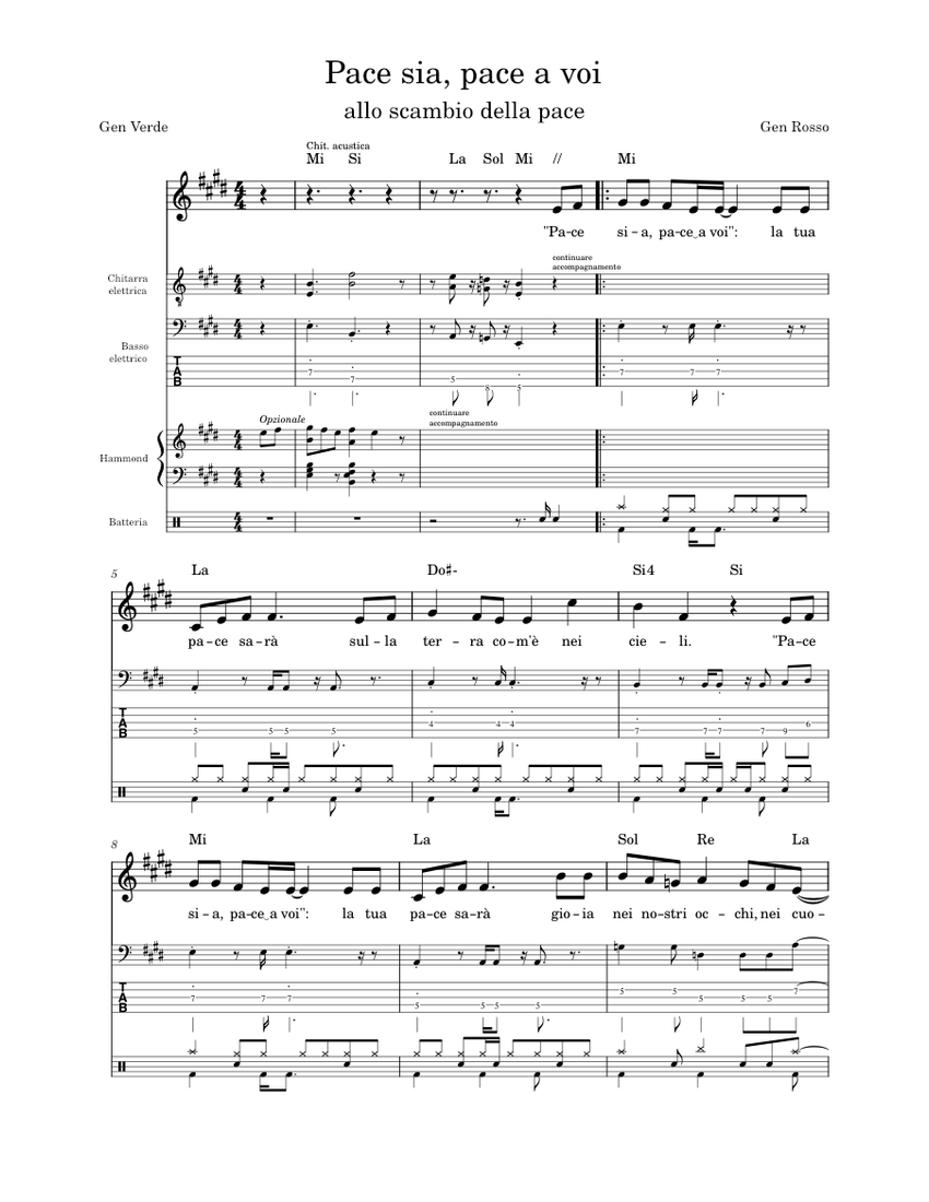 Pace sia, pace a voi – Gen Verde / Gen Rosso Sheet music for Organ ...