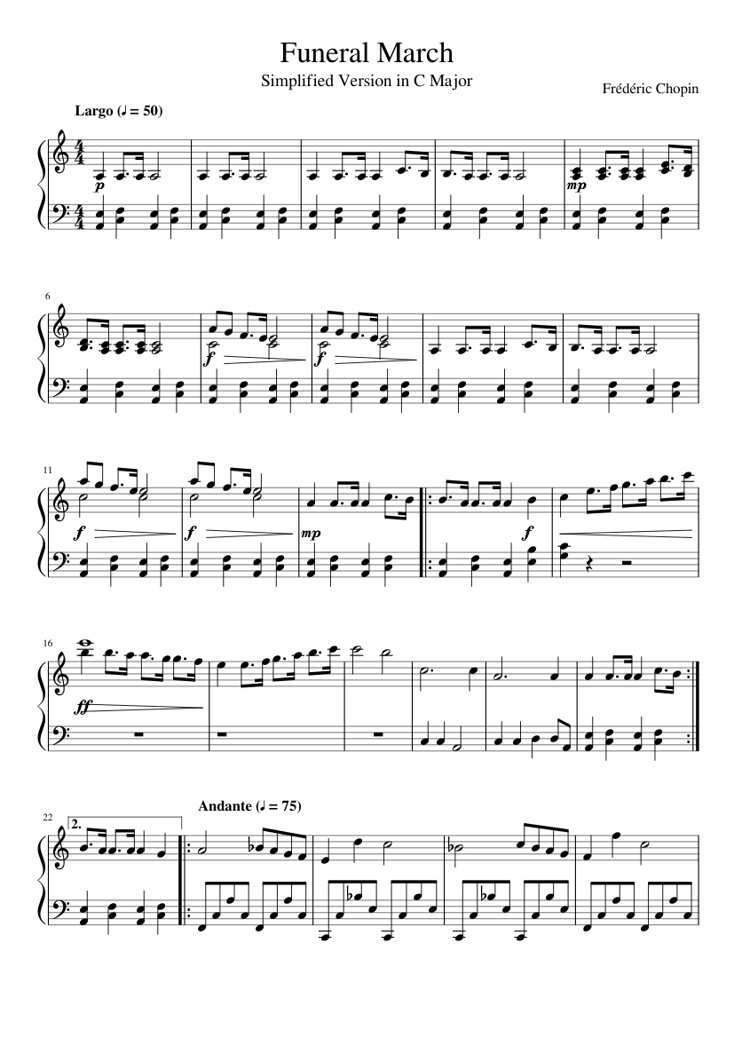 Funeral March (Simplified in C major) Sheet Music for Piano (Solo) easy ...