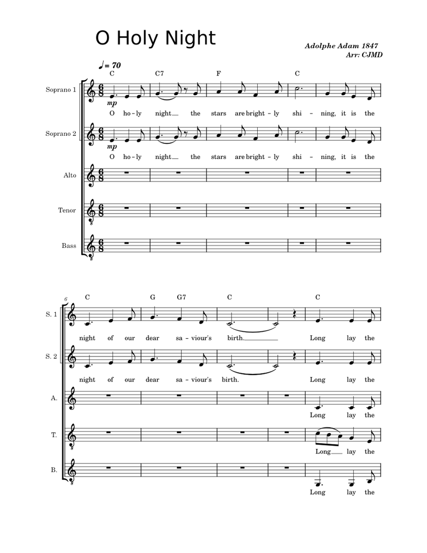 O Holy Night Chorale Sheet music for Soprano, Alto, Tenor, Bass voice ...