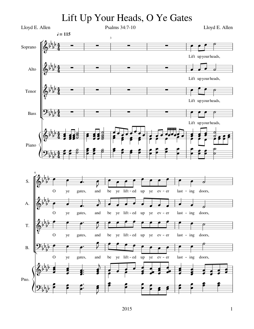 Lift Up Ypur Heads, O Ye Gates Sheet music for Piano, Soprano, Alto ...