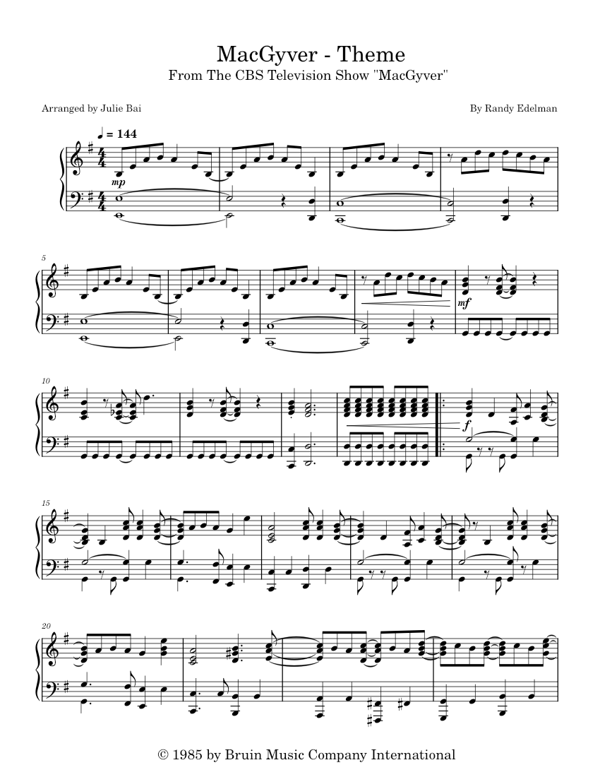 Macgyver Theme – Randy Edelman Macgyver Theme – Piano Sheet Music for ...