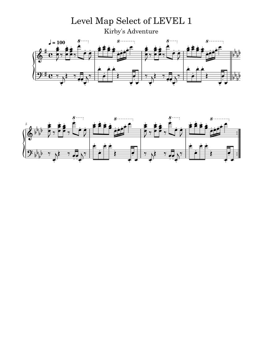 Level Map Select of LEVEL 1 - Kirby's Adventure Sheet music for Piano ...