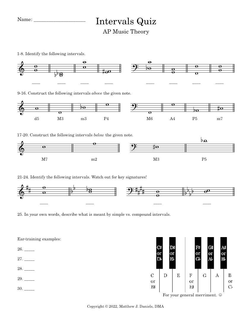 Intervals Quiz Sheet music for Piano (Solo) Easy | Musescore.com