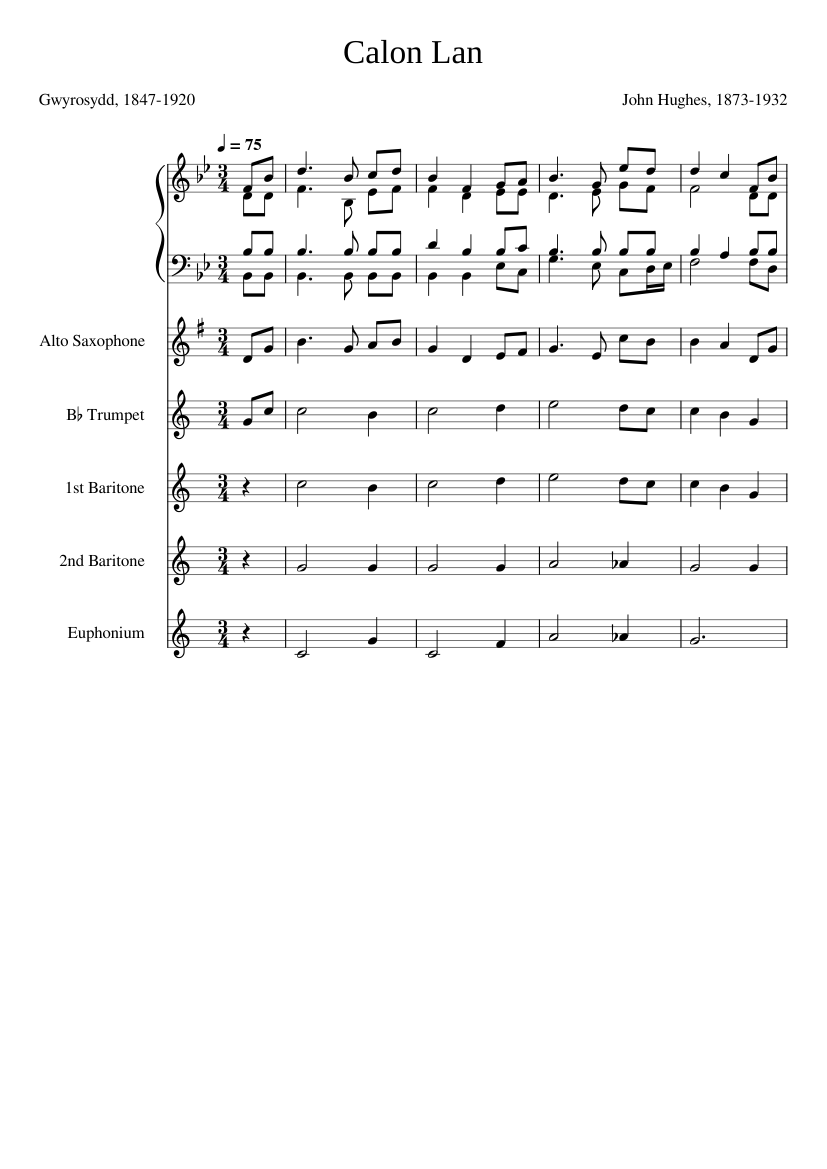 Calon Lân – John Hughes Calon_Lan Sheet music for Organ, Euphonium ...