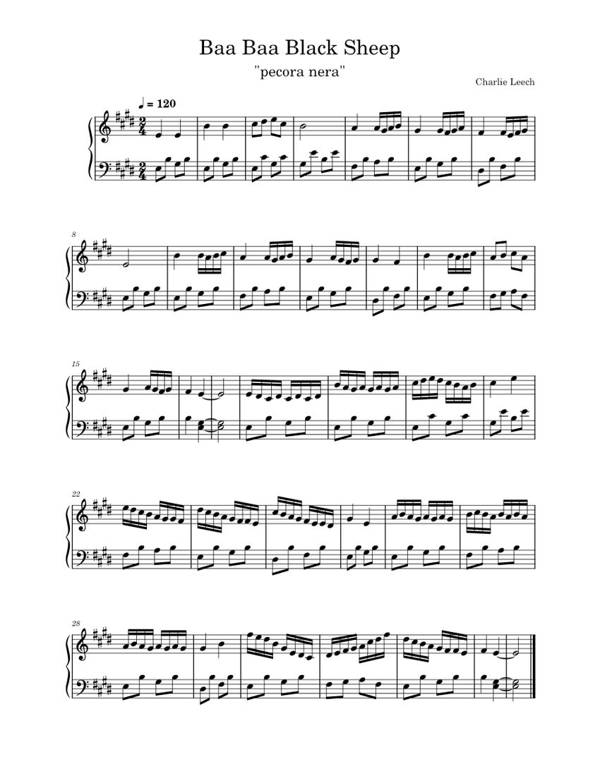 Baa Baa Black Sheep (theme and variation) Sheet music for Piano (Solo ...