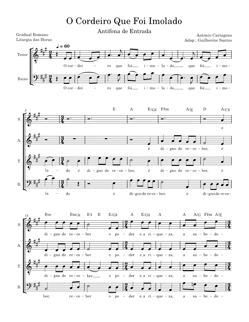 O Cordeiro Que Foi Imolado – Padre Antonio Cartageno Sheet music for ...