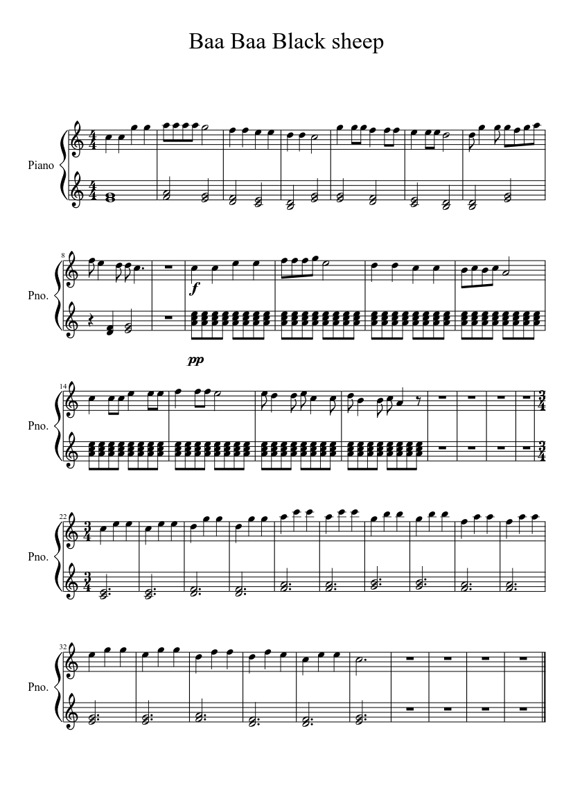Baa Baa Black sheep Sheet music for Piano (Solo) Easy | Musescore.com