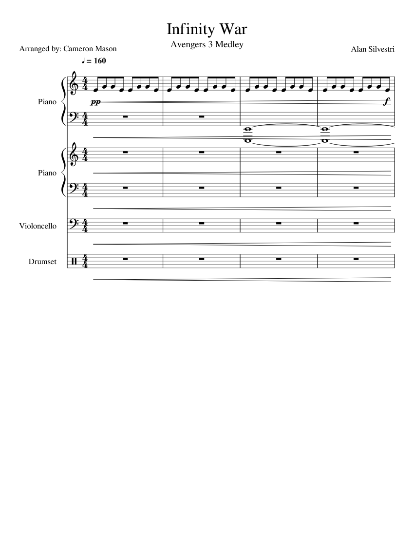 Infinity War(Unfinished) Sheet music for Piano, Cello, Drum group ...