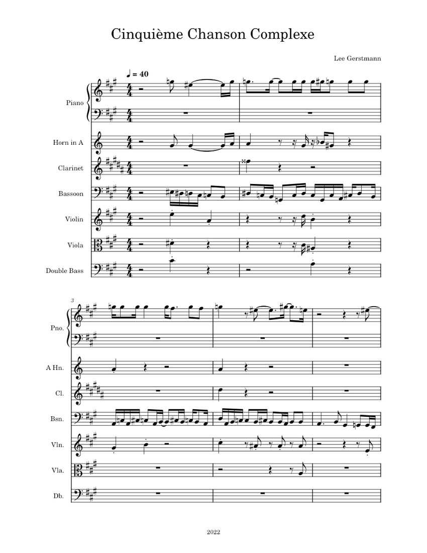 Cinquième Chanson Complexe Sheet music for Piano, Bassoon, Contrabass ...