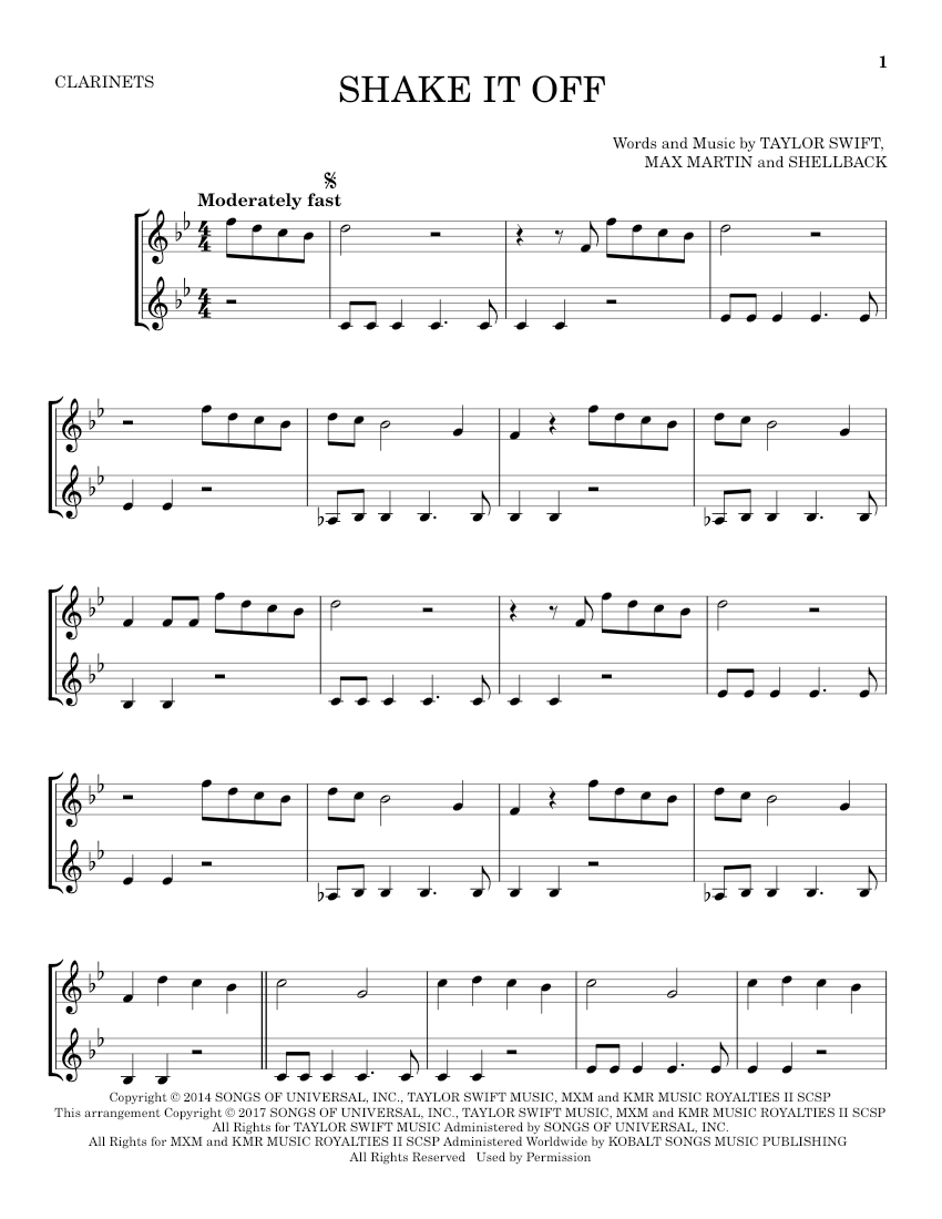 Shake It Off Sheet music for Clarinet other by Taylor Swift Official | MuseScore.com