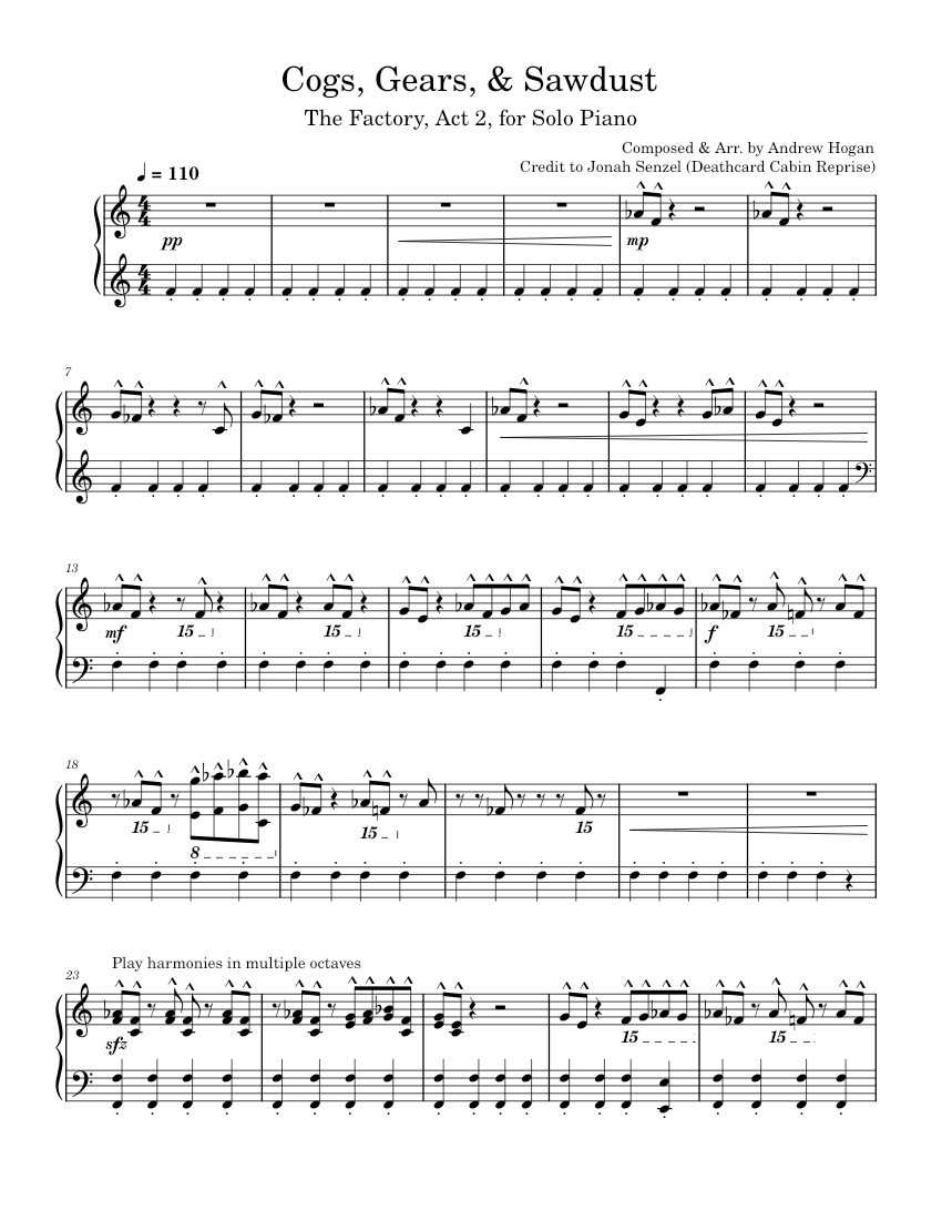 Cogs Gears & Sawdust (Solo Piano) (Taninua) – Andrew Hogan Sheet Music ...