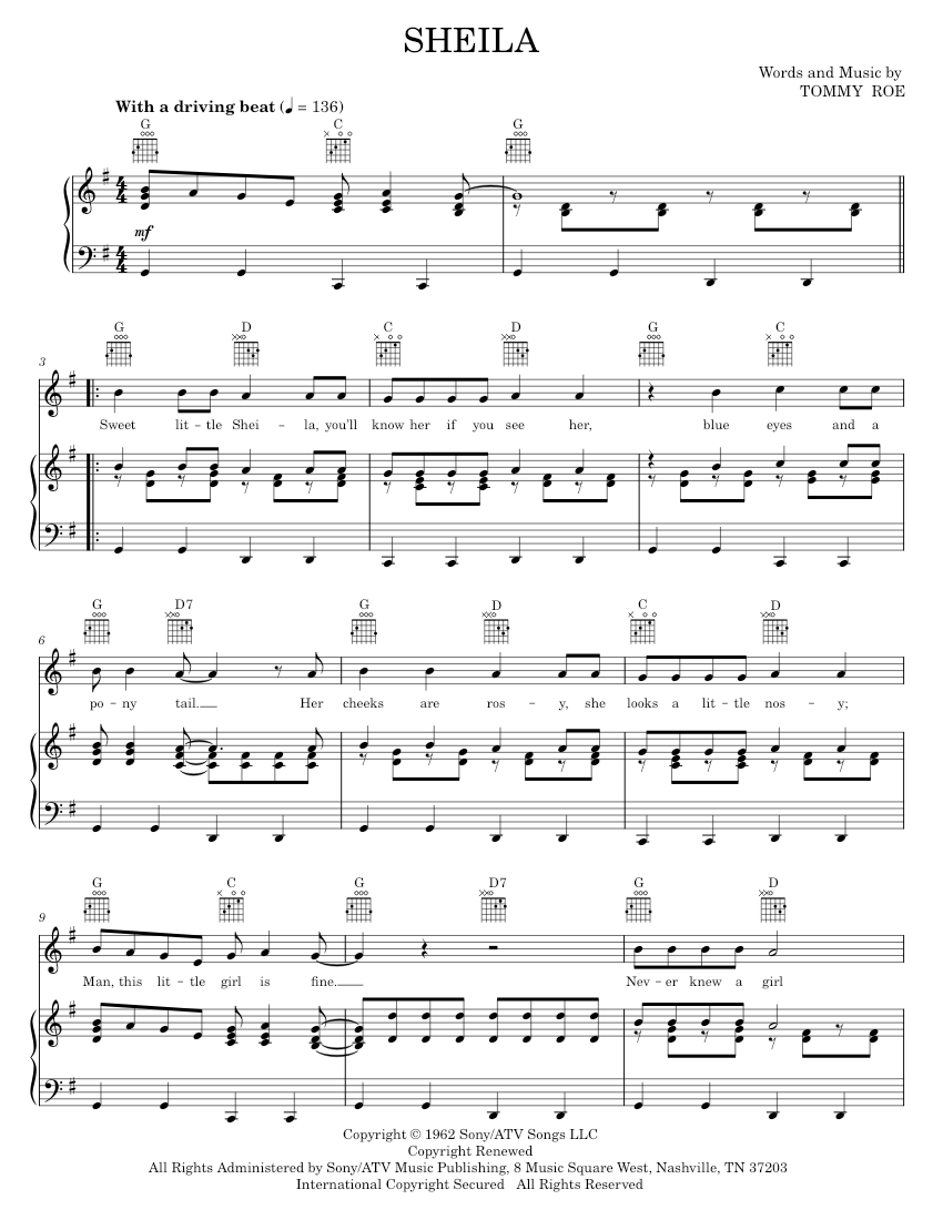 Play Official version of Sheila sheet music by Tommy Roe for Piano ...