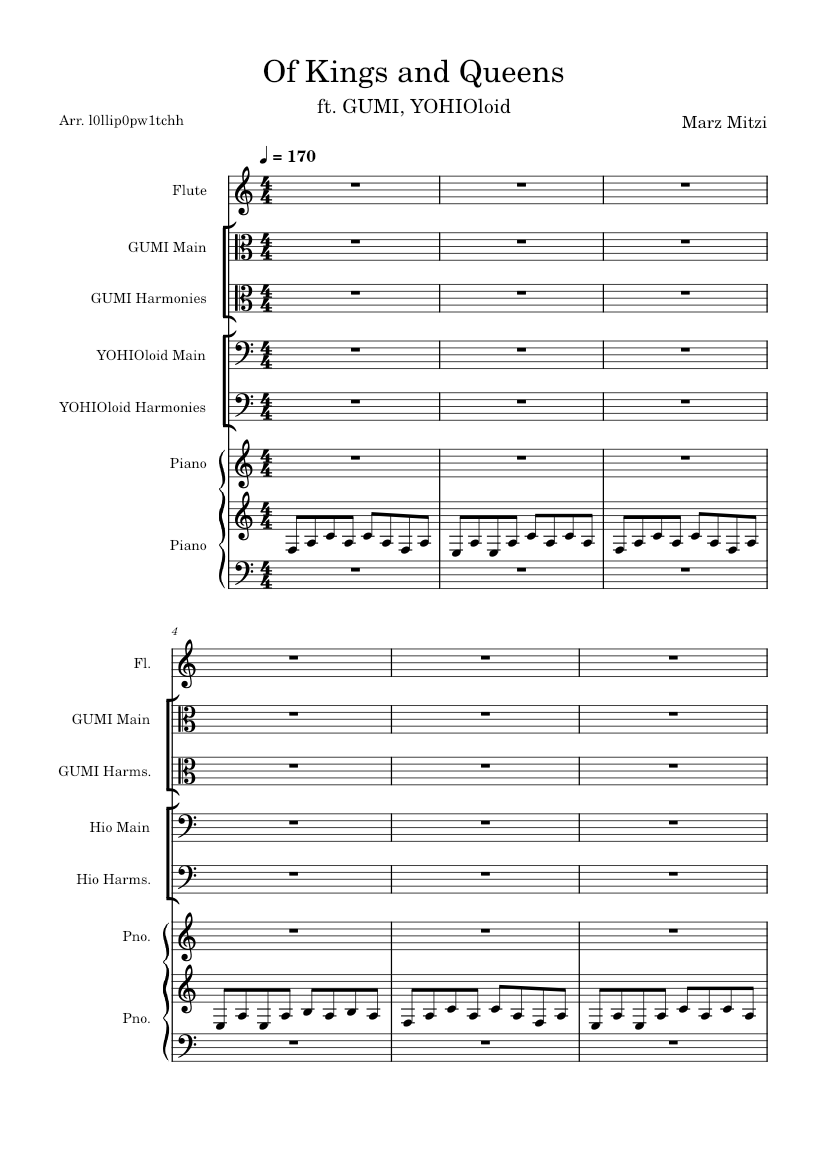 Of kings and queens – Marz Mitzi (ft. GUMI/YOHIOloid) Sheet Music for ...