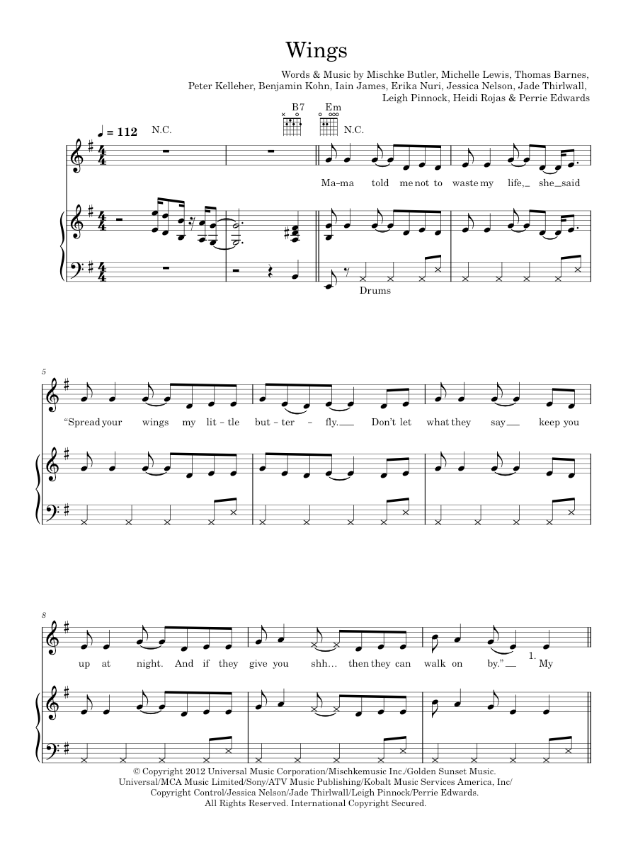 wings Sheet music for Piano, Vocals by Little Mix Official | MuseScore.com