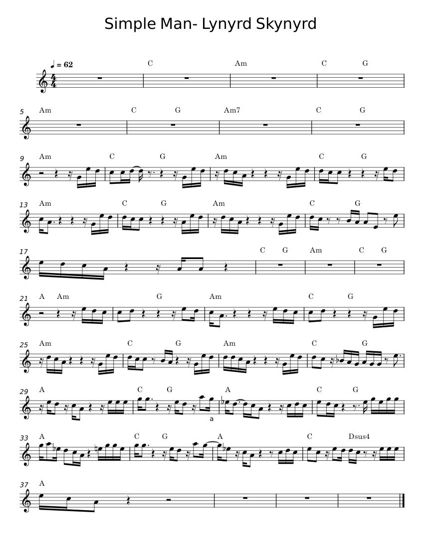 Simple man - Lynyrd Skynyrd Sheet Music with Chords for Piano (Solo ...