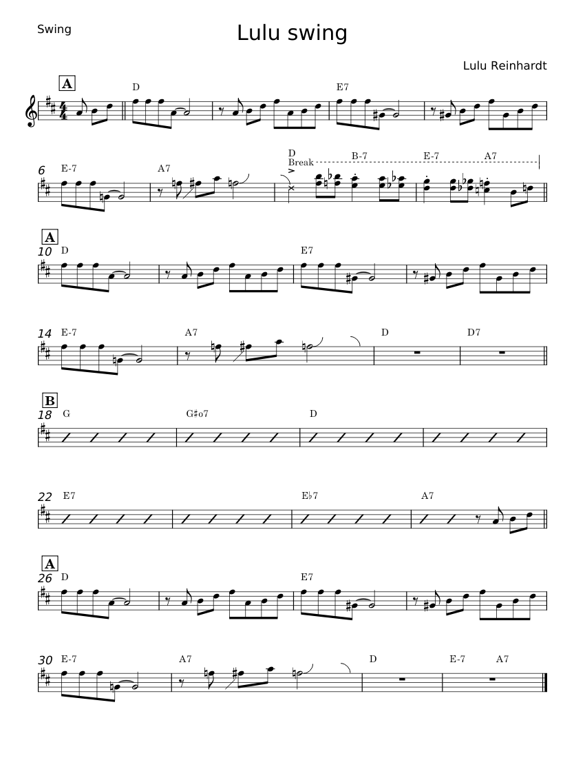 Lulu Swing - Lulu Reinhardt Sheet Music for Violin (Solo) | MuseScore.com