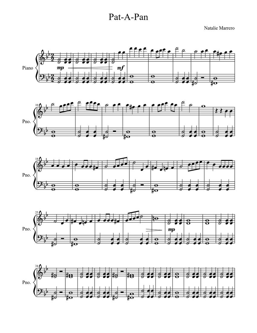 Pat-A-Pan Piano Sheet music for Piano (Solo) | Musescore.com