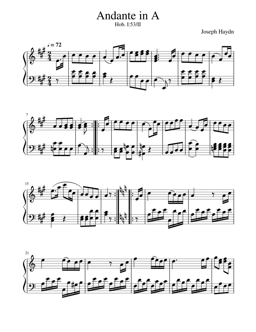 Andante in A Sheet music for Piano (Solo) | Musescore.com