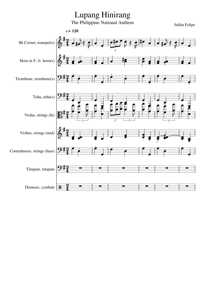Lupang Hinirang (Philippine National Anthem) Sheet Music for Trombone ...