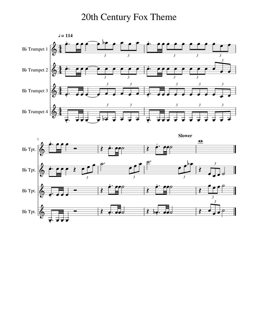 20th Century Fox Theme Sheet music for Trumpet in b-flat (Mixed Quartet ...