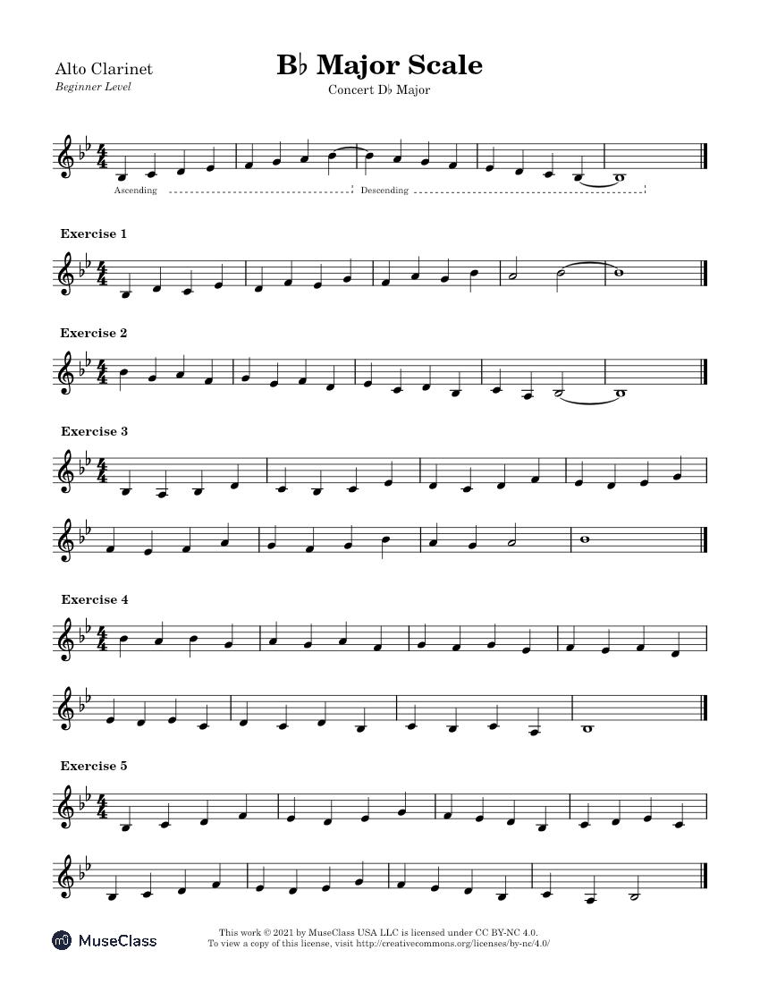 Concert Db Major Scale Exercises-Beginner for Alto Clarinet Sheet music ...